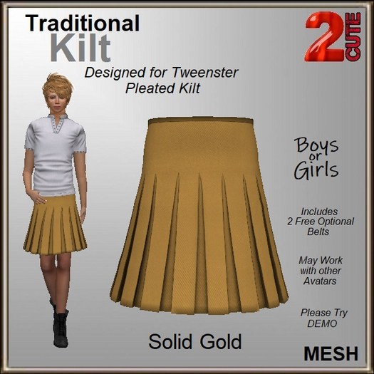 Second Life Marketplace - Traditional Kilt [2cute] - Solid Gold
